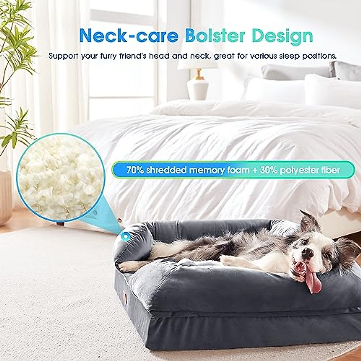 URPET Orthopedic Dog Bed Full Memory Foam Dog Beds for Large,Extra Large and Jumbo Dogs Bolster Pet Couch Bed with Removable Machine Washable Cover, Waterproof Liner and Durable Zipper (Grey,36x28)