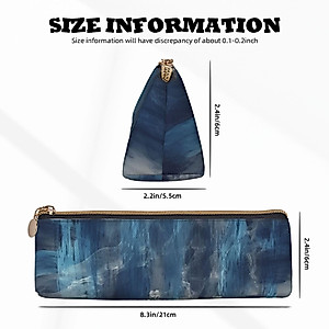 NTVOWPZO Leather Pencil Case Large Capacity Pencil Pouch Abstract Blue Pencil Bag Pouch With Zipper Pen Holder for Women