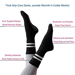 JCZANXI Yoga Socks with Grips for Women, Non Slip Grip Socks for Yoga, Pilates, Barre, Dance | Ideal Cushioned Crew Socks (Strip Black)