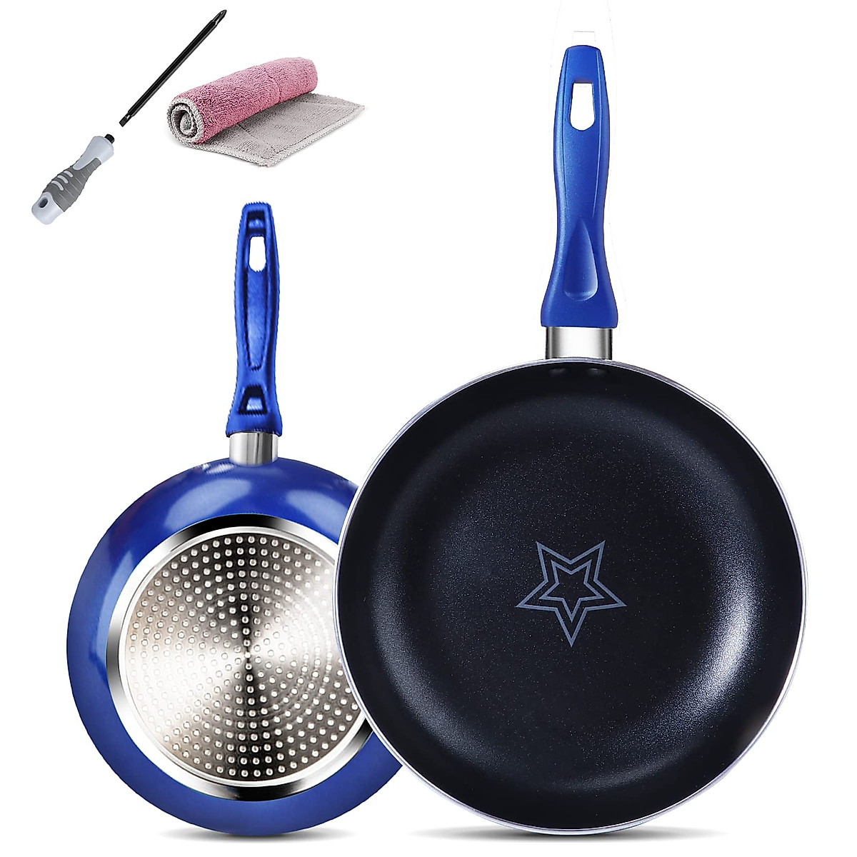 Midyb Nonstick Frying Pan, 2 Piece Induction Bottom Skillet for Kitchen, 8 & 10.2 Inches Cookware Cooking Pan Sets, Send Removable Screwdriver and 1 Cleaning Cloth, PFOA Free