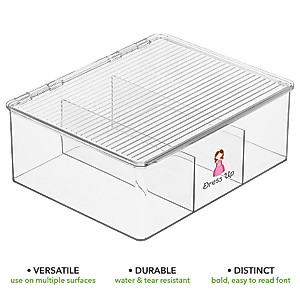 mDesign Plastic Stackable Toy Storage Bin w/Hinged Lid, 3 Divided Compartments; for Organizing Playroom, Kids' Room; Container for Small Toys, Craft and School Supplies + 24 Labels - 2 Pack - Clear