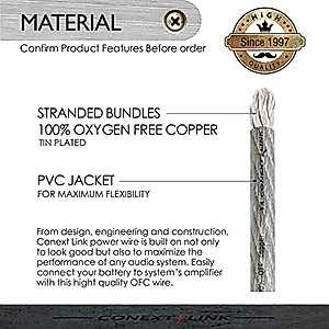 Conext Link 25 FT 4 AWG GA Full Gauge Battery Power Cable Ground Wire Clear Silver OFC Copper