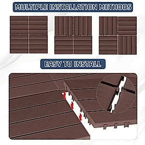 Plastic Interlocking Patio Deck Tiles 44 PCS Plastic Assembled Floor Outdoor Balcony Terrace Floor Garden Buckle Non-Slip Imitation Wood Floor (Gray)