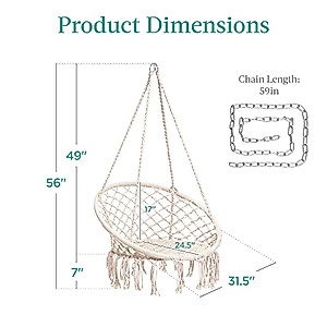 Best Choice Products Macramé Hanging Chair, Handwoven Cotton Hammock Swing for Indoor & Outdoor Use w/Mounting Hardware, Backrest, 265lb Capacity - Beige