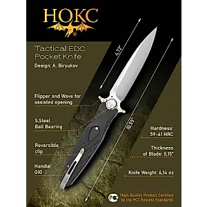 HOKC Condor-2 | 341-100401 | Pocket Knife, EDC Knife by Official Dealer - Designed by Russian Master Aleksander Biryukov - Liner Lock, G10 Handle, Thumb Stud, Finger Flipper, Reversible Pocket Clip, Long and Durable D2 Stainless Tool Steel, Satin Finished