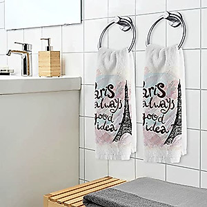 ALAZA Paris Always Good Idea Eiffel Tower Towels 100% Cotton Hand Towel for Bathroom 16 x 30 inch, Absorbent Soft & Skin-Friendly, 2 pack