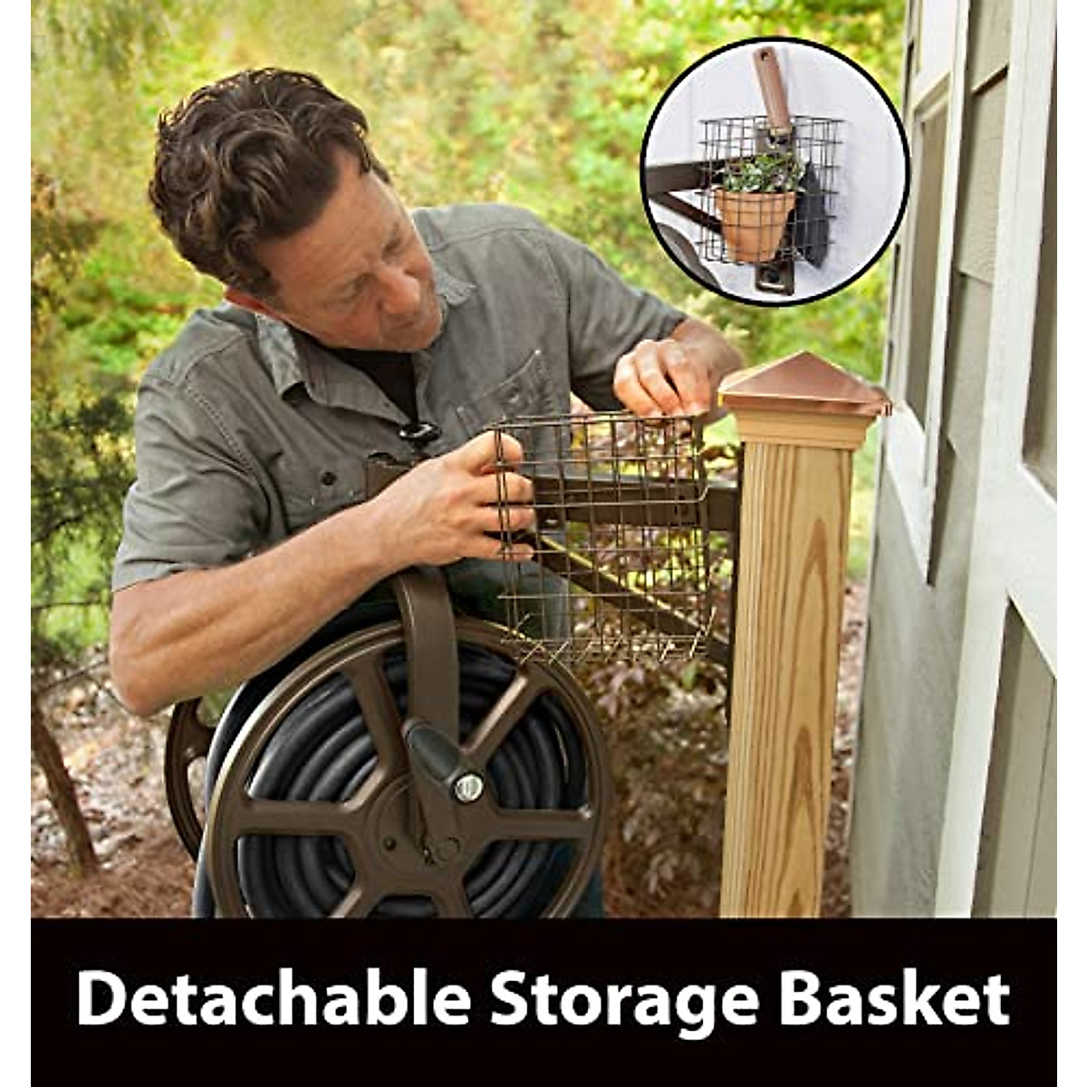 Liberty GARDEN 712 Single Arm Navigator Multi-Directional Garden Hose Reel, Holds 125-Feet of, 5/8-Inch, Bronze