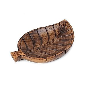 NIRMAN - Decorative Tray Wooden Leaf Design Serving Tray Platter Breakfast Table Kitchen Décor