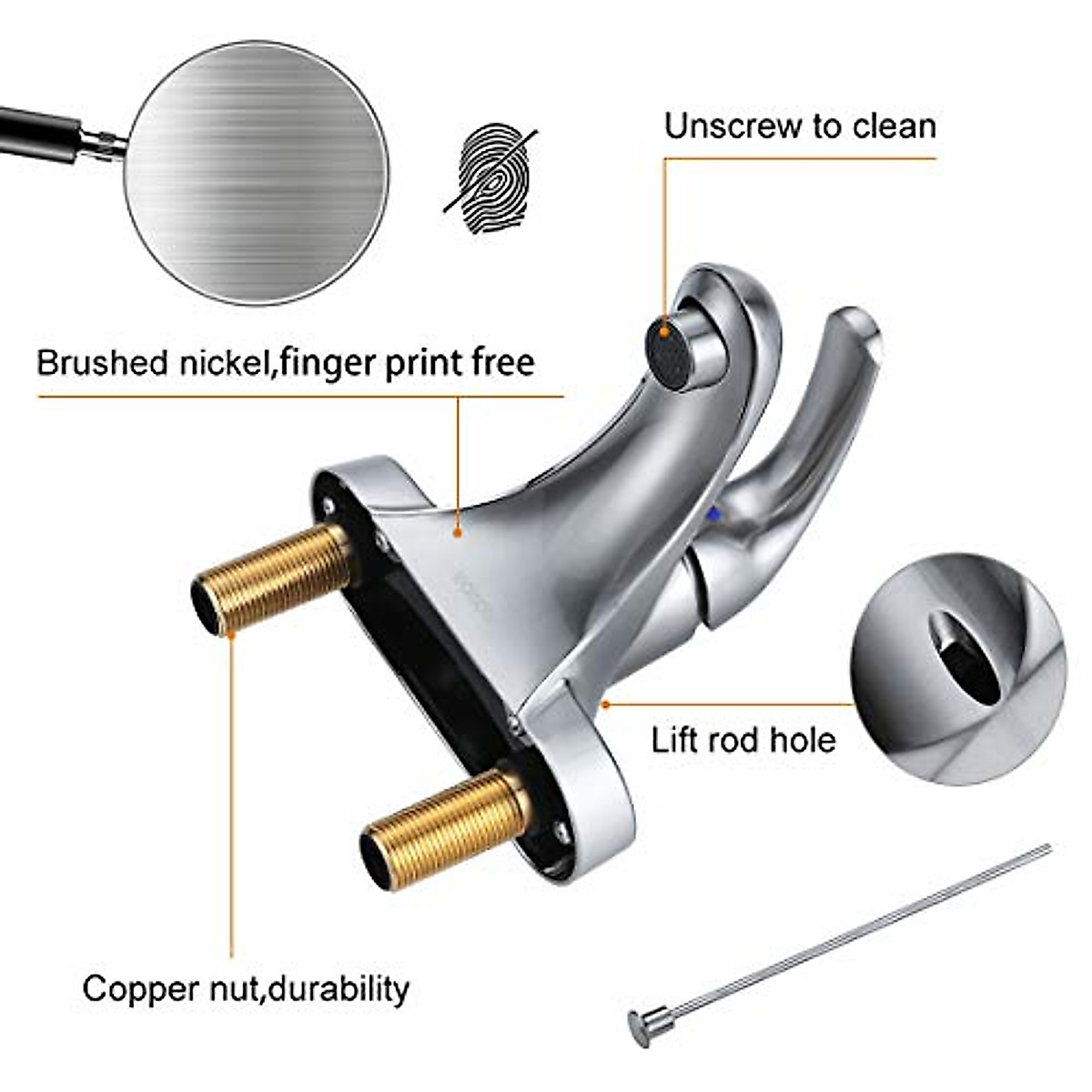 WOWOW Bathroom Faucet 1 Handle Low Arc Single Handle 4 inch Centerset Bathroom Sink Faucet with Pop Up Drain Assembly Basin Mixer Tap Brushed Nickel Vanity Faucets