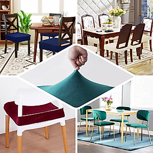 Efavormart Hunter Green Velvet Dining Chair Seat Cover, Stretchable Chair Cushion Cover with Tie Removable Washable Upholstered Protector Seat Slipcovers for Dining Room, Office