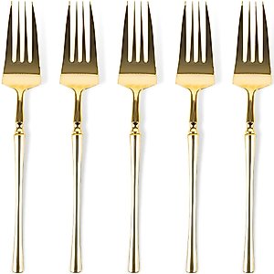 Blue Sky Infinity Flatware Gold Disposable Dinner Forks - 32 Count | Luxurious Premium Plastic Cutlery for Elegant Events & Gatherings