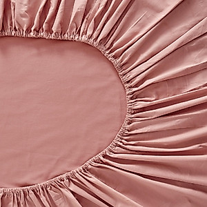 Twin Fitted Sheet Only,100% Cotton Blush Pink Bottom Sheet with 15" Deep Pocket,Comfortable and Breathable Mattress Cover for Girls Women