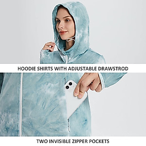 BALEAF Women's Full Zip Quick Dry Lightweight Hooded Shirts Sun Block Long Sleeve Thumb Holes Cooling Jackets Beach Shirts with Zip Pockets Dye Blue M