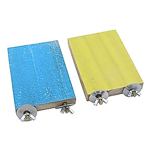 T Tulead 2PCS Wood Bird Perch Stand Platform Cage Accessories Multifunctional Parakeet Parrot Perch Stand (Blue,Yellow)
