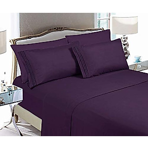 Elegant Comfort Luxury 4-Piece Bed Sheet Set - Luxury Bedding 1500 Premium Hotel Quality Microfiber, Wrinkle Resistant Cool & Breathable, Easy Elastic Fitted, Queen, Plum-Purple