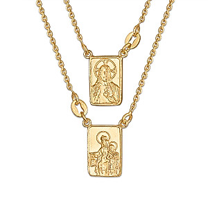 FRONAY 14k Gold Plated Silver Escapulario Necklace, Double Sided Scapular Pendant, Religious Fine Jewelry