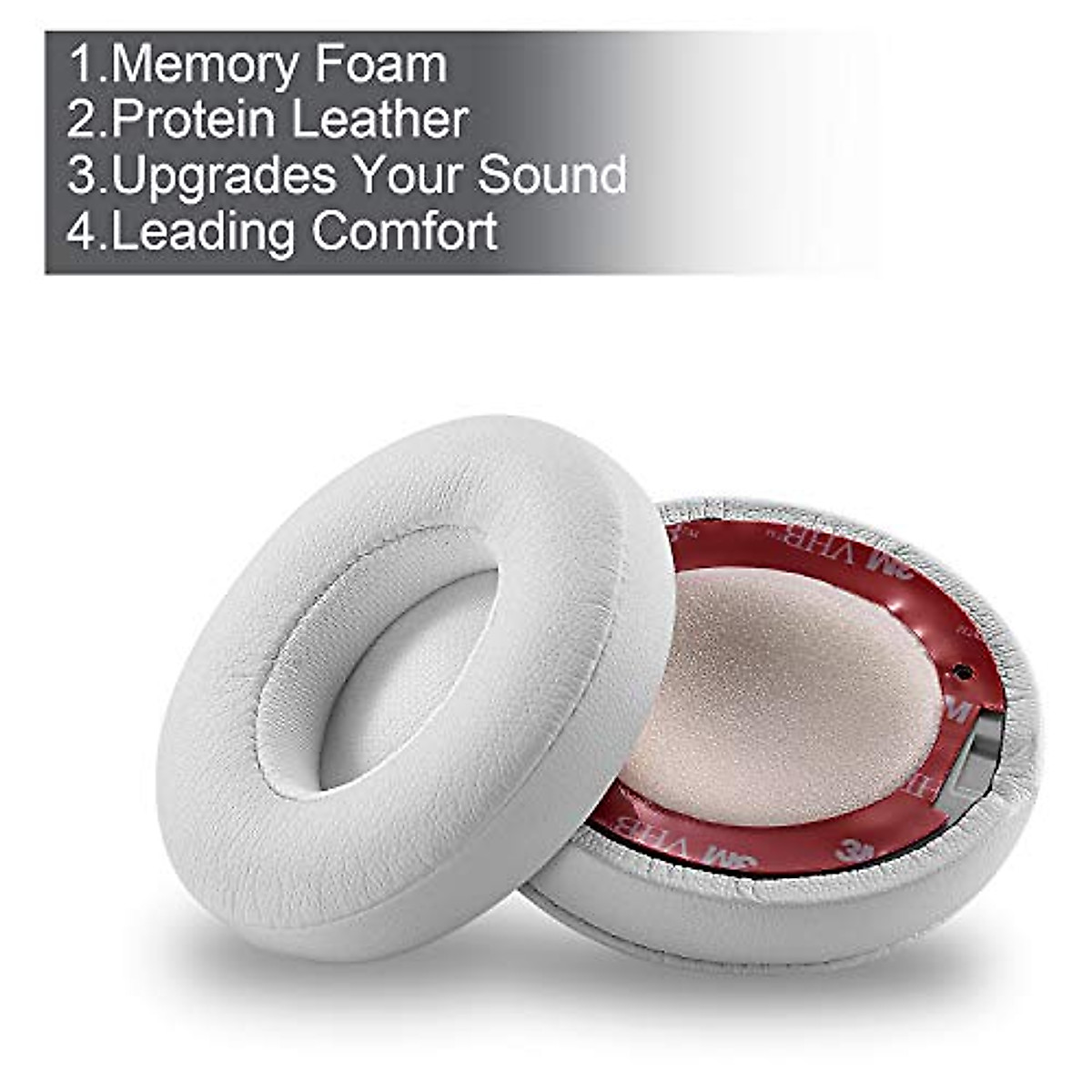 Replacement Ear Pads for Solo 2, Ear Cushions wih Memory Foam Compatible with Beats Solo2/ Solo3 Wireless Headphones(1Pair White)