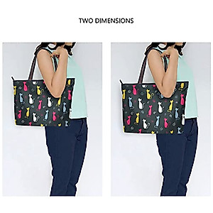 ZENWAWA Colorful Cat Silhouette Tote Bag Aesthetic, Zipper Large Capacity Women Grocery Bag Purse Shoulder Bag 2 Sizes