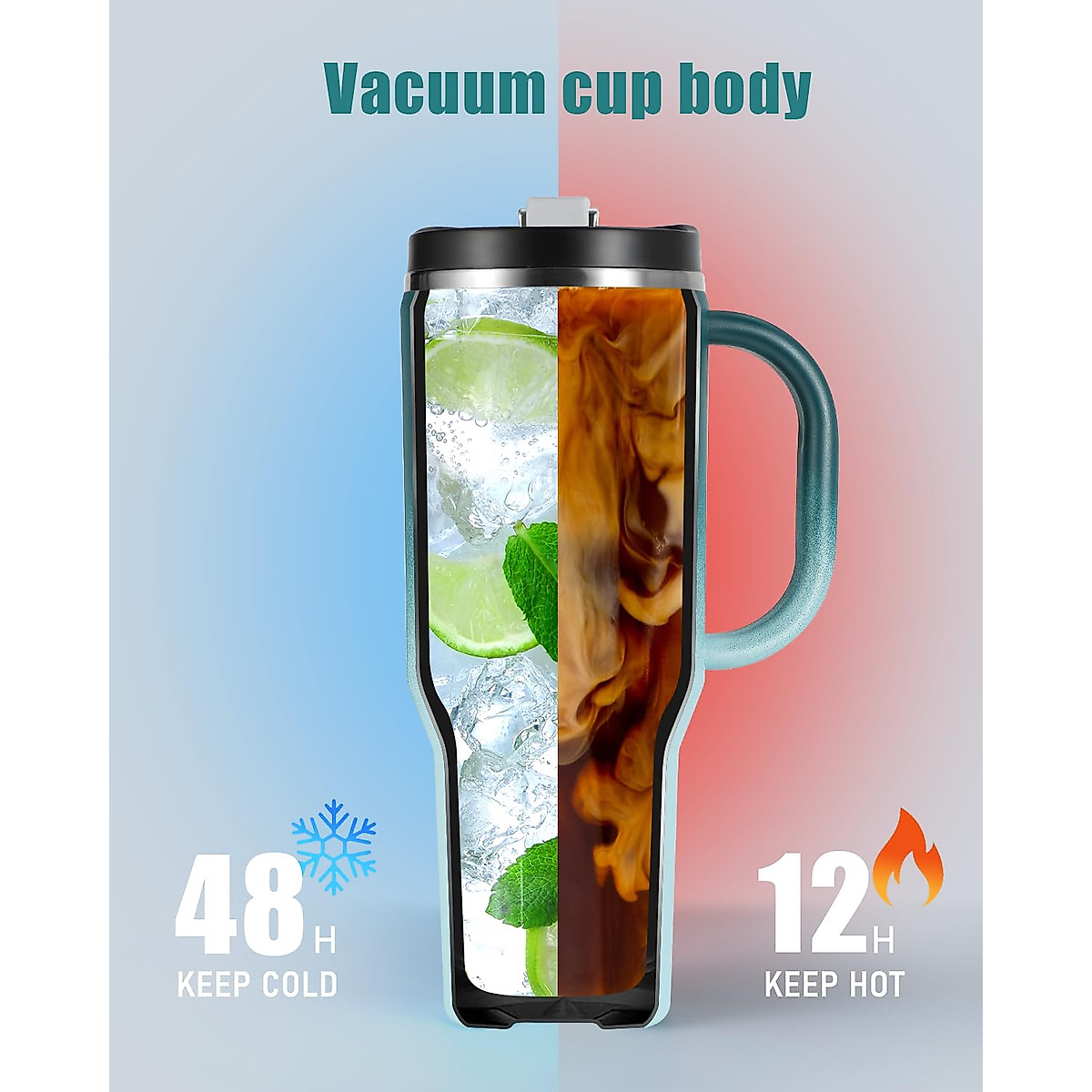 Gpeng 40 oz Tumbler with Handle, Water Bottles with Straw Lid and Anti-Slip Sleeve, Insulated Stainless Steel Travel Mug Cup Holder Friendly, Keep Drinks Cold or Hot for Hours