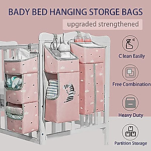 TOCKONIMN Hanging Diaper Caddy Organizer for Baby Crib - 3-in-1 Diaper Stacker for Changing Table Nursery Organization Storage Holder for Baby Essentials Attachment Portable Combining Clothing (Pink)