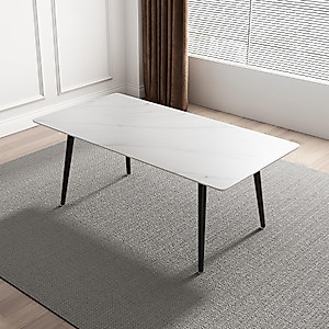 Modern Kitchen Dining Slate Table for 6 Seat,Rectangular Dining White Sintered Stone Table for Home,Kitchen,Living Room,Dining Room,1 Table (White Top)