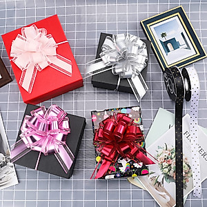 12 Pieces Pull Bow Wrapping Pull Bow Ribbon Pull Bows for Wedding Baskets,6 Inches Diameter Gift Bows, Large Bows for Presents. (Red)