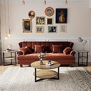 LEEMTORIG Round Coffee Table Living Room, Circle Round Coffee Table with Storage, Farmhouse Solid Wood Coffee Table, Yellowish Brown Wood Tabletop & Black Metal Frame, KFZ-1338