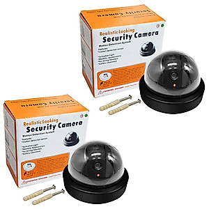 findTop Dummy Camera CCTV Surveillance System with Realistic Simulated LEDs, 2 Pack Fake Hemisphere Security Camera with 5 Pieces Warning Security Alert Sticker Decals