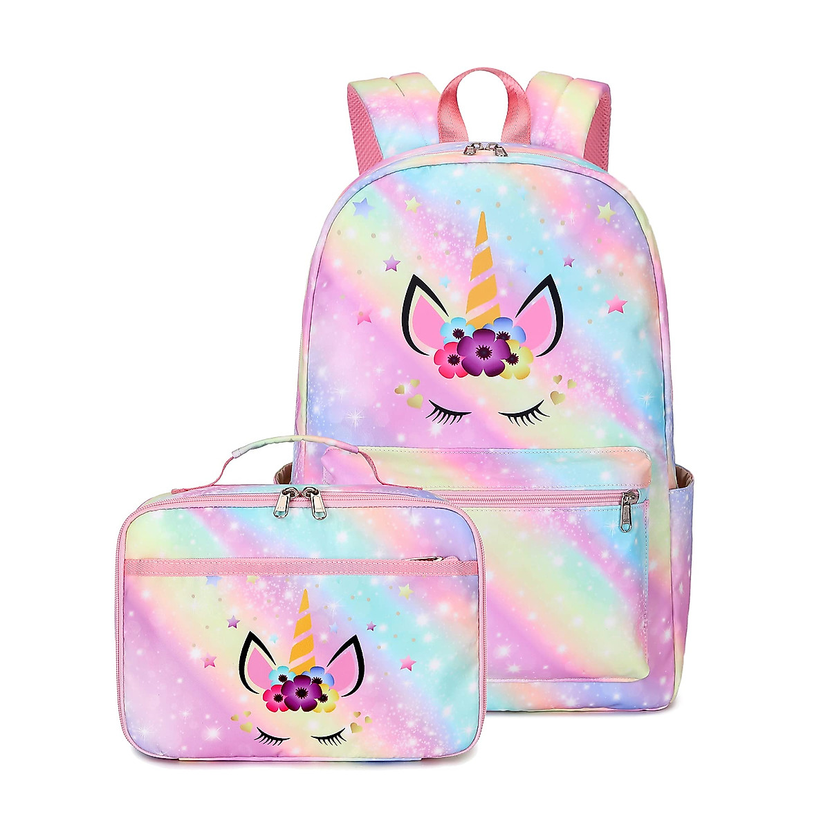 UPlee Unicorn School Backpack For Girls, Kids Elementary Bookbag And Lunch Bag Set, Girls Backpack With Lunch Box,unicorns Backpack Gifts For Girls, Cute Girls Book Bag