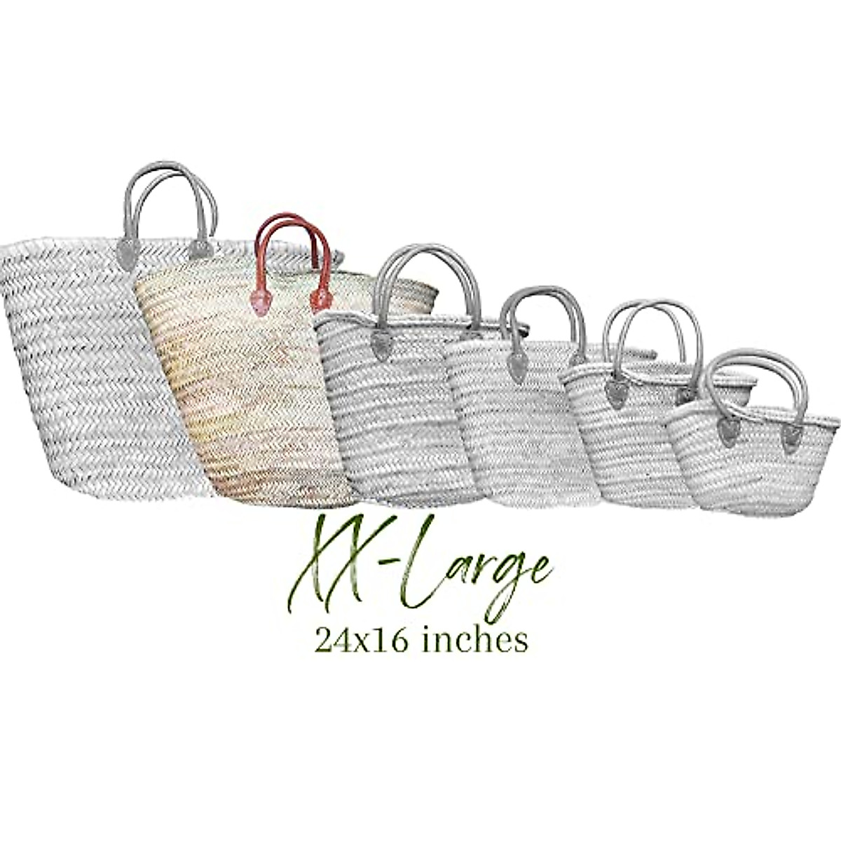 French Market Basket Bag | Handmade Moroccan Seagrass Baskets - Extra Extra Large (24x16) | Wicker Basket for Beach, Laundry, Toy, Blanket, Storage, Baby, or Picnic