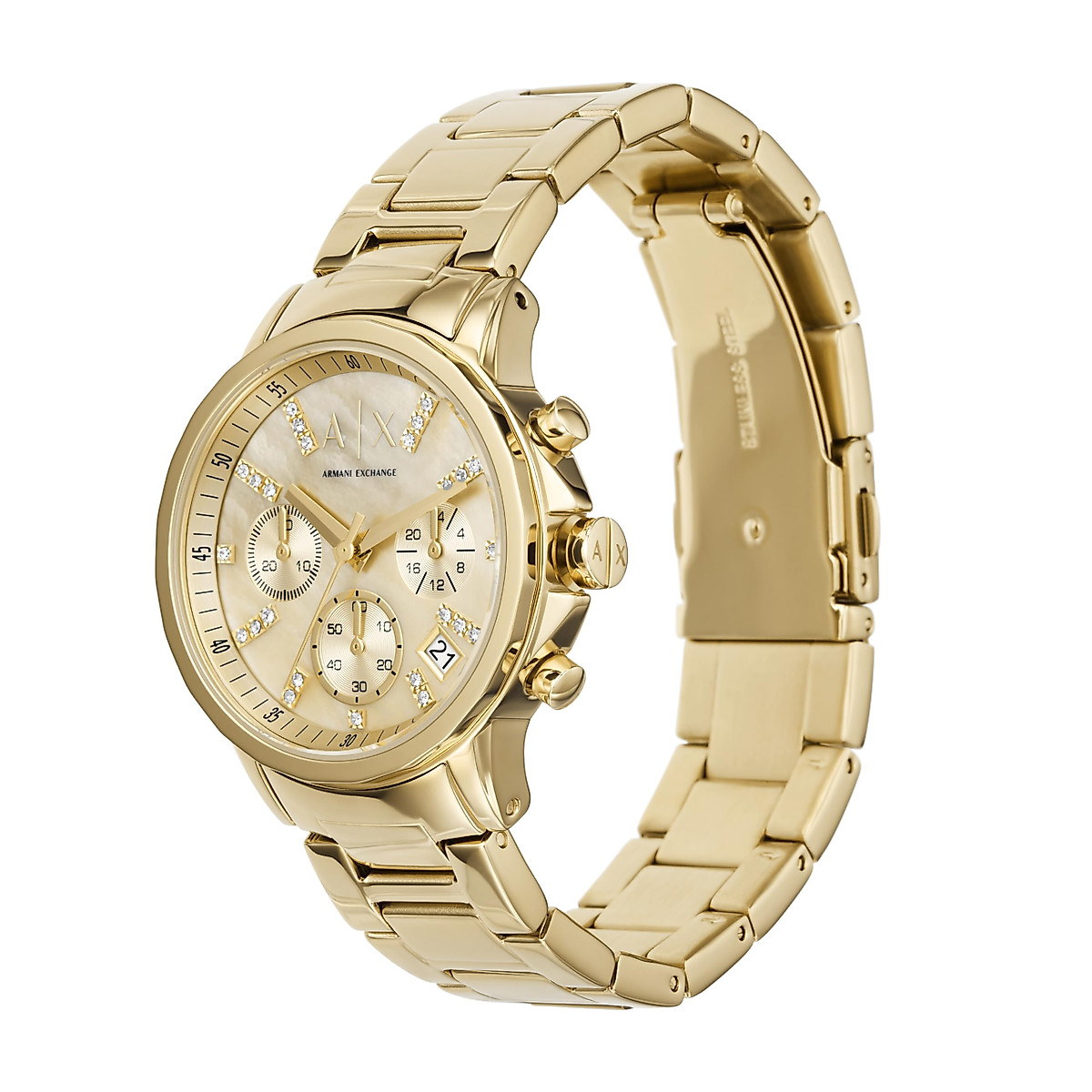 A｜X ARMANI EXCHANGE Women's Chronograph Stainless Steel Watch, Color: Gold (Model: AX4327)