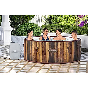Bestway Helsinki SaluSpa 7 Person Inflatable Outdoor Hot Tub Spa with 180 Soothing AirJets, Filter Cartridges, Pump, and Insulated Cover, Brown Wood
