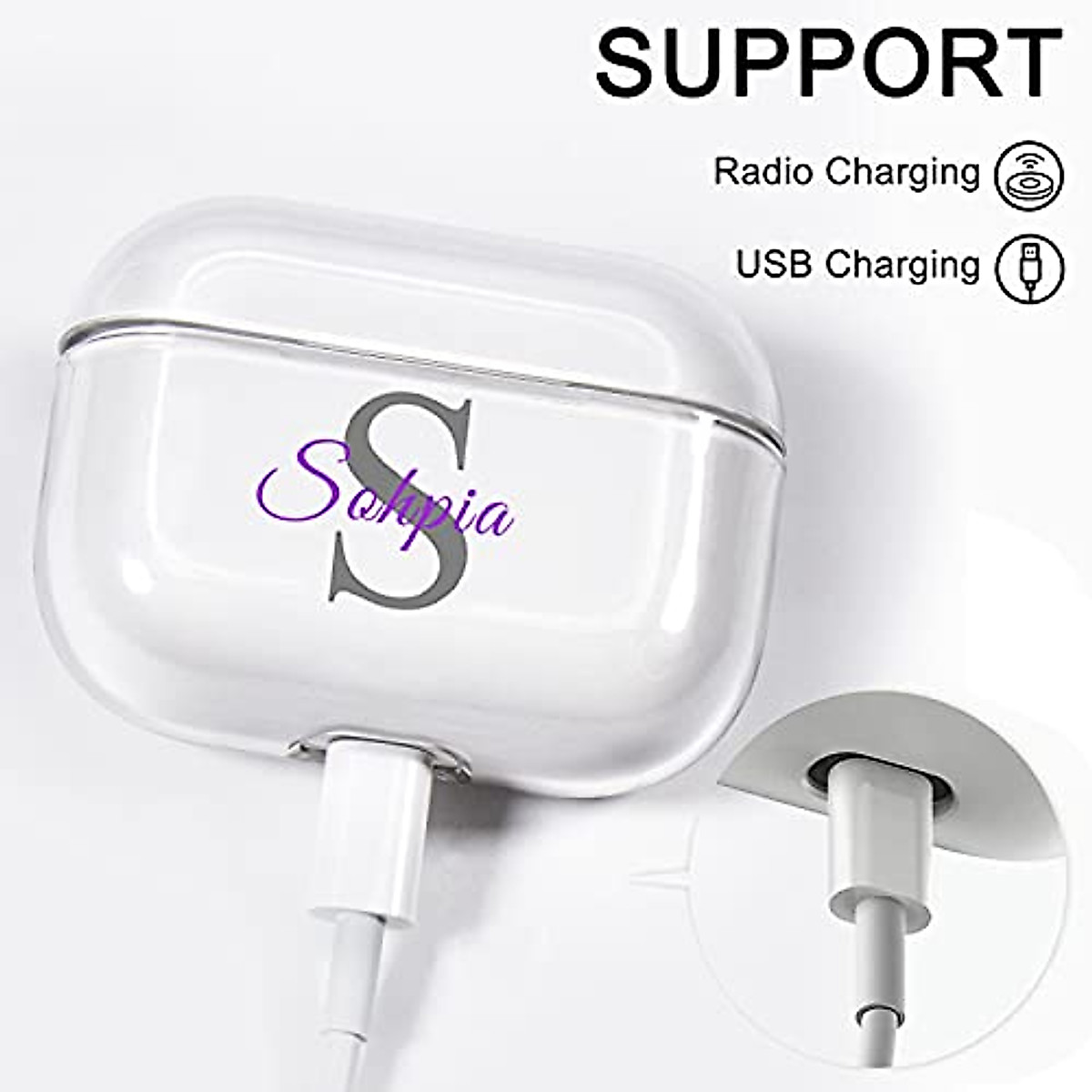 CaseHome Custom Name AirPods Case for Apple AirPod Pro, Personalized Gift Shock Absorption Soft Clear TPU Airpods Case Cover… (Clear Purple)