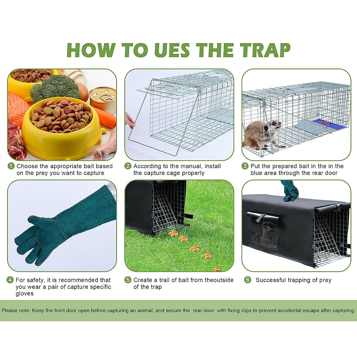 Anmials Trap Cage with Cover, Trap Cages Cover with Mesh Window for 1-2 Door Humane Animal Trap Cage 32 x 10 x 12inch