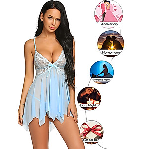 Avidlove Sexy Lingerie for Women Lace Babydoll Lingerie, Baby Blue, Large