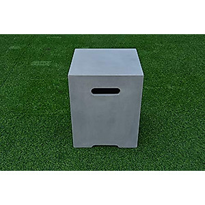 Elementi Light Grey Propane Tank Cover Fire Pit Accessories Square 20 Inches Concrete Outdoor Side Table Fits Standard 20 Pound Propane Tank Hideaway Table