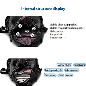 Poopy Women Multifunctional Soft Leather Handbag Purses Shoulder Backpack Crossbody Zipper Bag with Pocket (black)