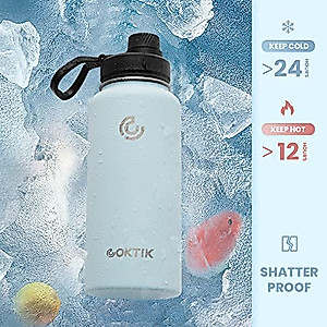 COKTIK 32 oz Sports Water Bottle With Straw,3 Lids, Stainless Steel Vacuum Insulated Water Bottles,Leakproof Lightweight, Keeps Cold and Hot, Great for Travel, Hiking, Biking, Running (FOG)