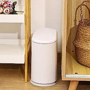 10 Liter Plastic Trash Can with Press Top Lid for Bathroom,White 2.6 Gallon Dog Proof Garbage Can,Narrow Toilet Waste Basket and Covered Wastebasket for Room Bedroom Kitchen,Office and Dorm,Pack of 1