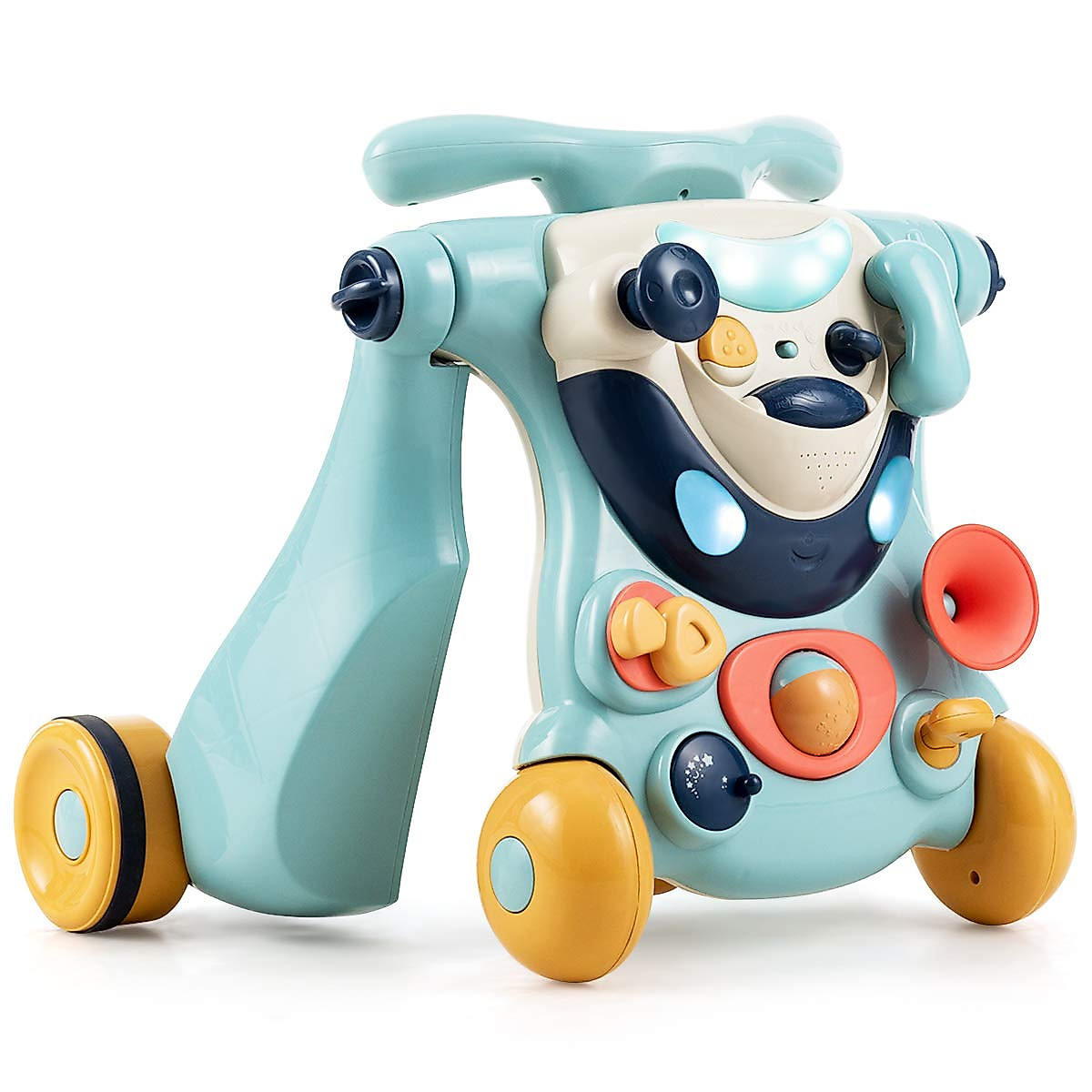 HONEY JOY Sit-to-Stand Learning Walker, 3-in-1 Push Pull Baby Walker W/Wheels, Convertible Ride On Toy Car, Kids Educational Activity Center W/Sound & Light for Toddler Infants Boy Girl (Blue)