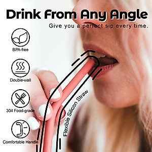 winiwo 40 oz Tumbler with Handle and Straw for Her, Flexible Straw, Insulated Tumbler Cups with Silicone Bottom, Keeps Beverages Cold Up to 24 Hours, Gym/Work/Travel/School/Gift（Christmas Red）