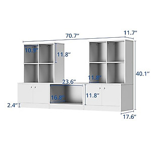 Cozy Castle Combination Book Shelf, 3-Piece Bookcase Set with 8 Cubes and 4 Doors, Large Cube Storage Bookshelf for Living Room, Playroom and Classroom, White