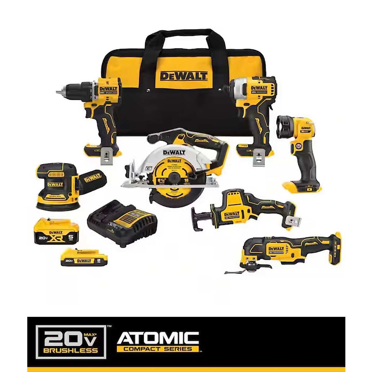 DEWALT DCK700D1P1 20V MAX Cordless 7-Tool Combo Kit with 2Ah Battery, 5Ah Battery, and Charger
