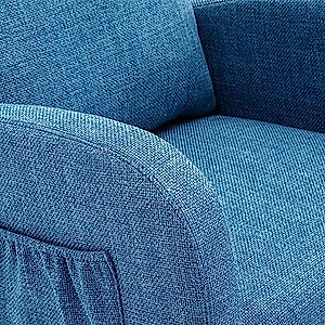 EEBUIHUI Modern Rocking Chair, Upholstered Linen Armchair with Solid Wood Legs Rocker Chair with Thick Padded Seat, Vintage Style Accent Furniture for Living Room, Bedroom, Nursery (Blue)