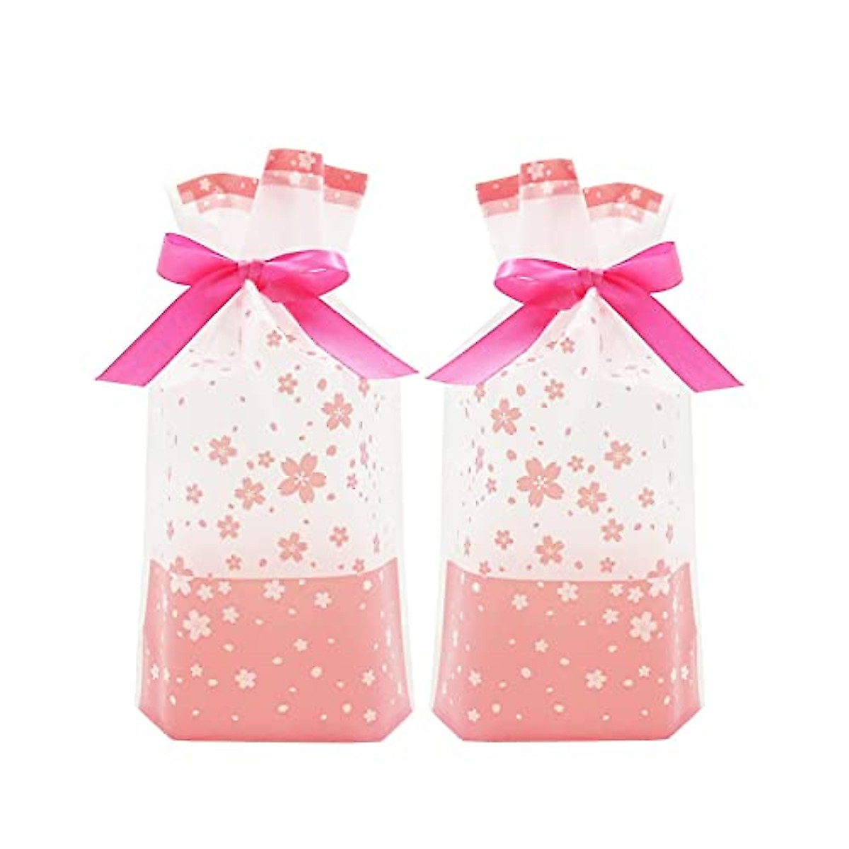 KUPOO 50Pcs Candy Cookies Plastic Drawstring Gift Bags 6X9 Inch Pink Cherry Blossom Treat Bags for Birthday Party Wedding Festival Gift Wrapper (Pink Cherry Blossom)