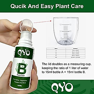 QYO Base A & B Nutrients(200ml in Total), Plant Growing Nutrient Plant Food for All Plants, All-Purpose Concentrated Fertilizer for Any Hydroponics System, Potted Houseplants, for Outdoor & Indoor