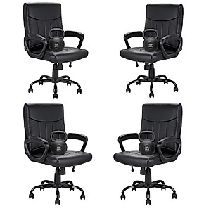 CLATINA Mid Back Leather Office Executive Chair with Lumbar Support and Padded Armrestes Swivel Adjustable Ergonomic Design for Home Computer Desk 4 Pack