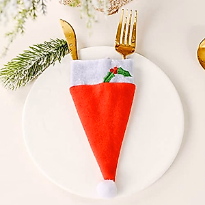 Christmas Decorations Small Hat Fork Set HOHO Table Decoration Fork Bag Wine Bottle Set Household Kitchen Items (D, One Size)