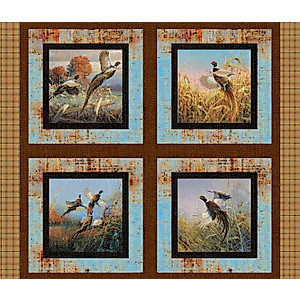 Bird Fabric Wild Wings Pheasant Flying High Pillow Panel Fabric 100% Cotton Fabric by The Panel