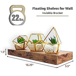 Sorbus Floating Shelves Bundle - 6 Rectangular Floating Shelves - 3 Support Bar Shelves & 3 Flat Floating Shelves - Hanging Wall Shelves for Home Decor